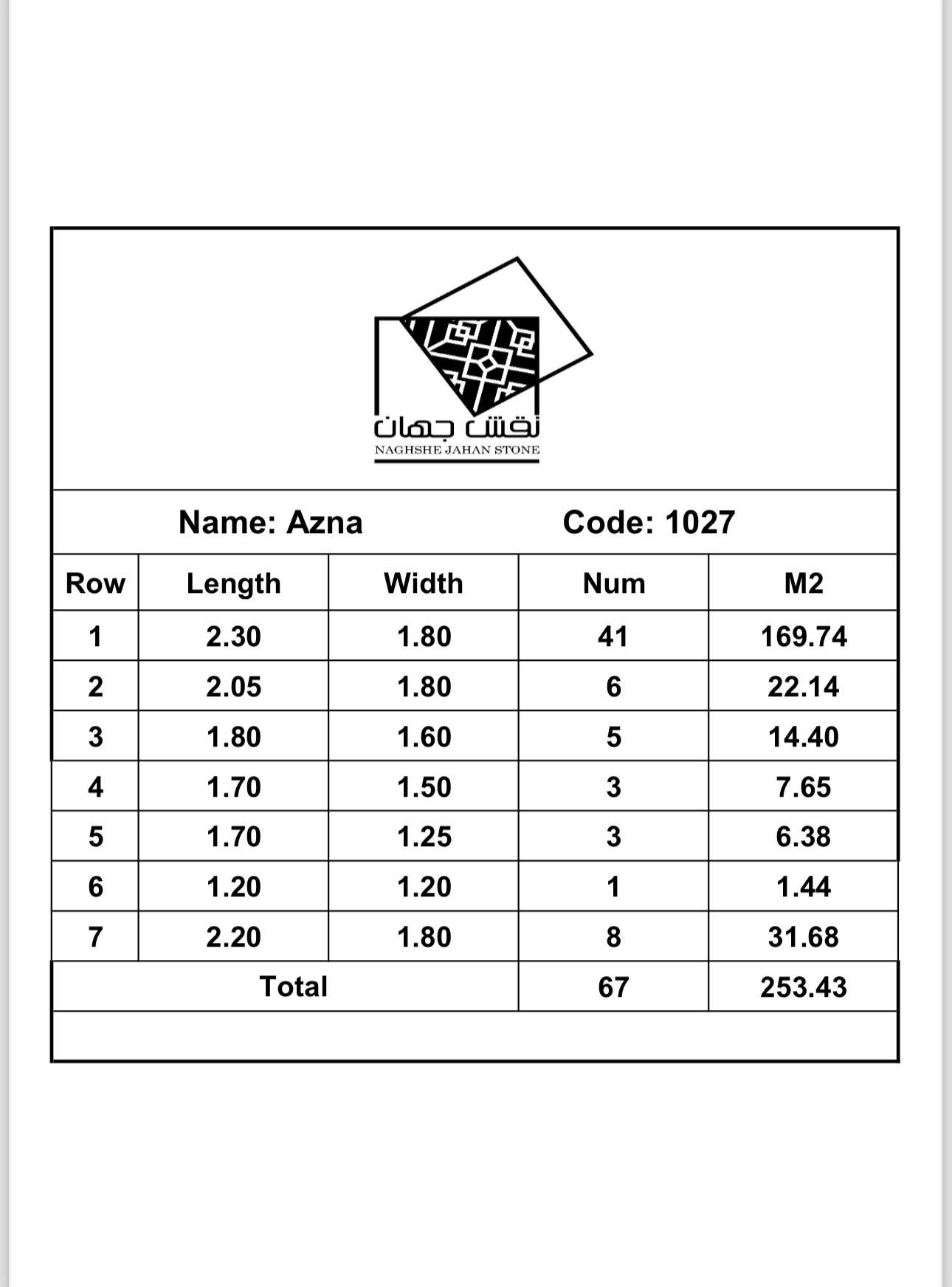 Code 1027 - سنگ نقش جهان